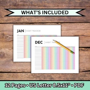 Monthly Habit Tracker, 12 Month, Goal Tracker, Habit Tracking, Goal ...