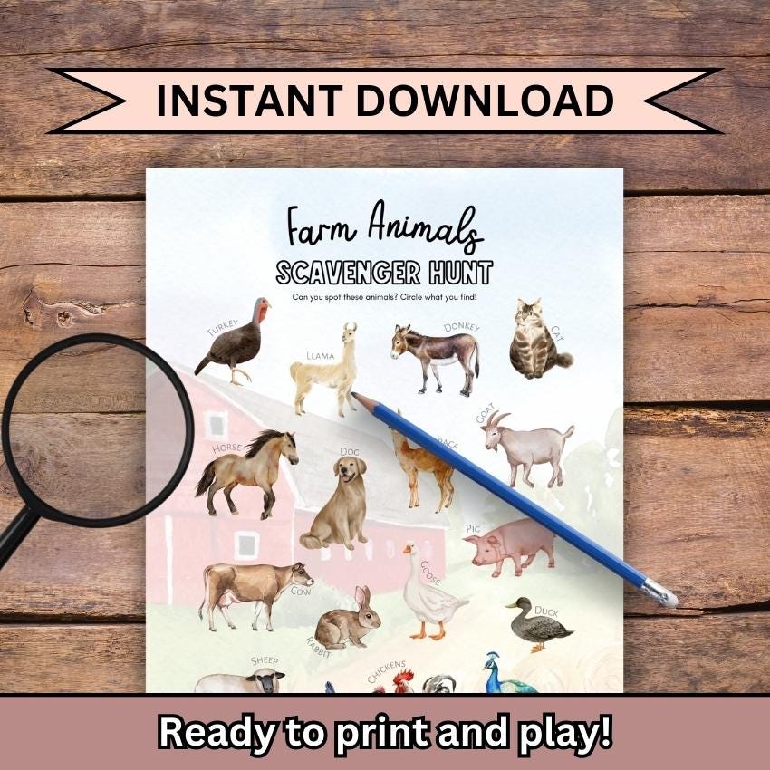 Scavenger Hunt for Kids, Scavenger Hunt Farm Animals, Scavenger Hunt ...