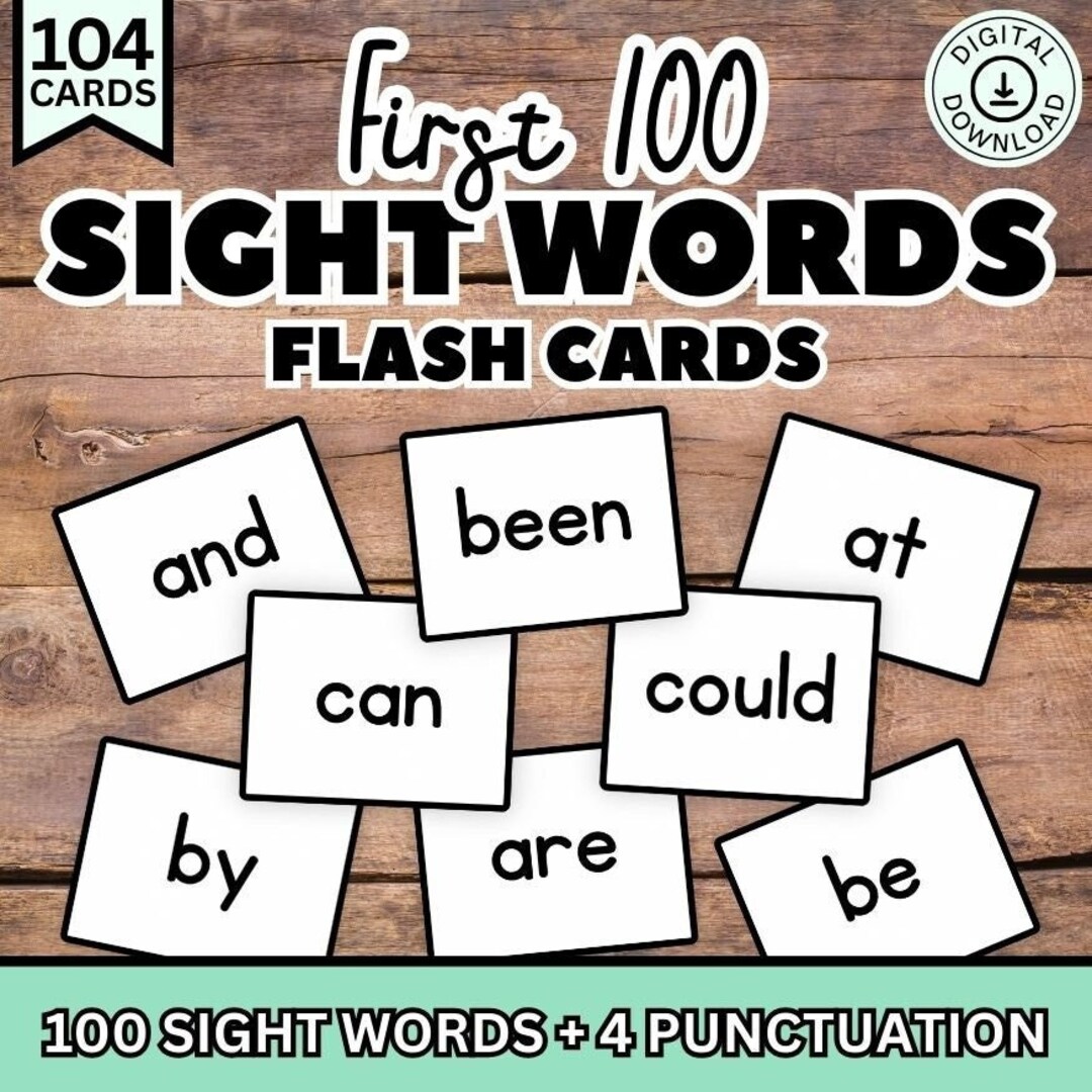 First 100 Sight Words, Sight Word Flash Cards, Preschool, Kindergarten ...