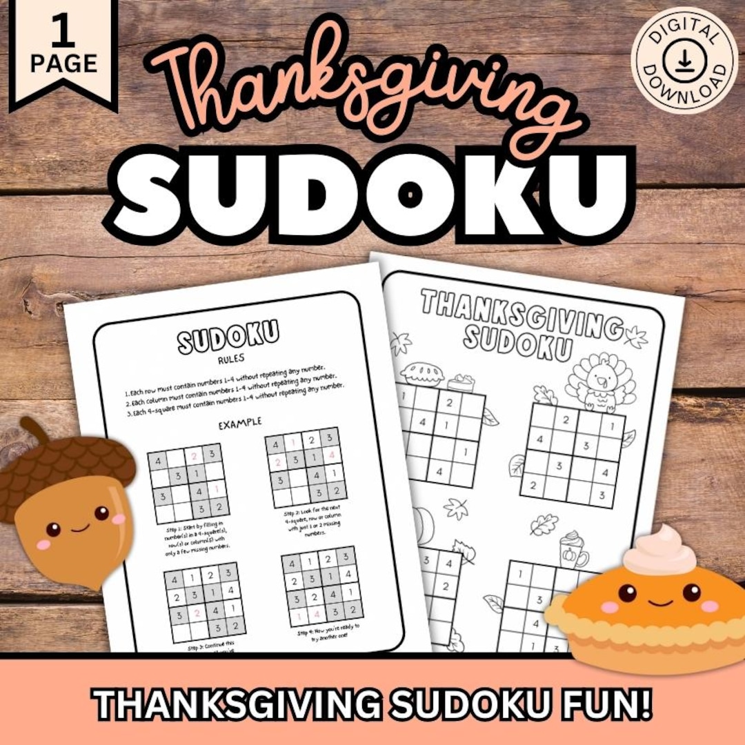 Thanksgiving Sudoku, Thanksgiving Activity, Math Games, Sudoku Puzzles ...