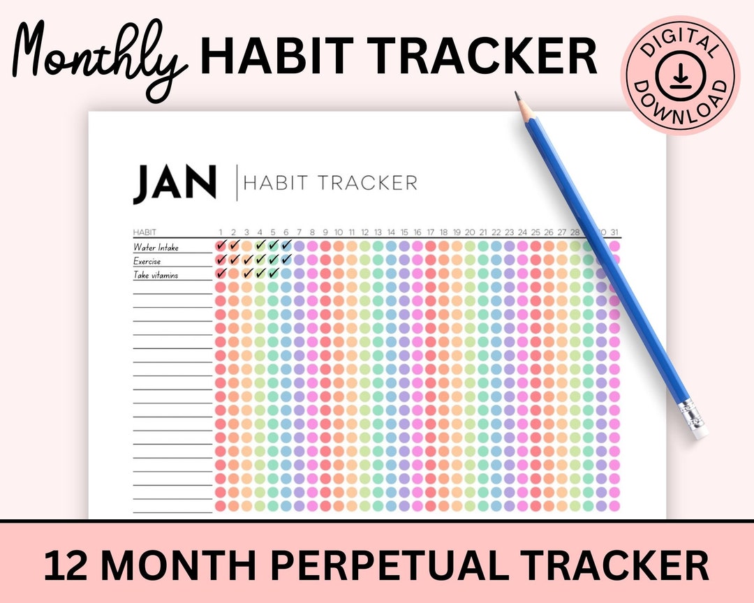 Printable Monthly Habit Tracker 12 Month Habit Tracker Printable - Etsy