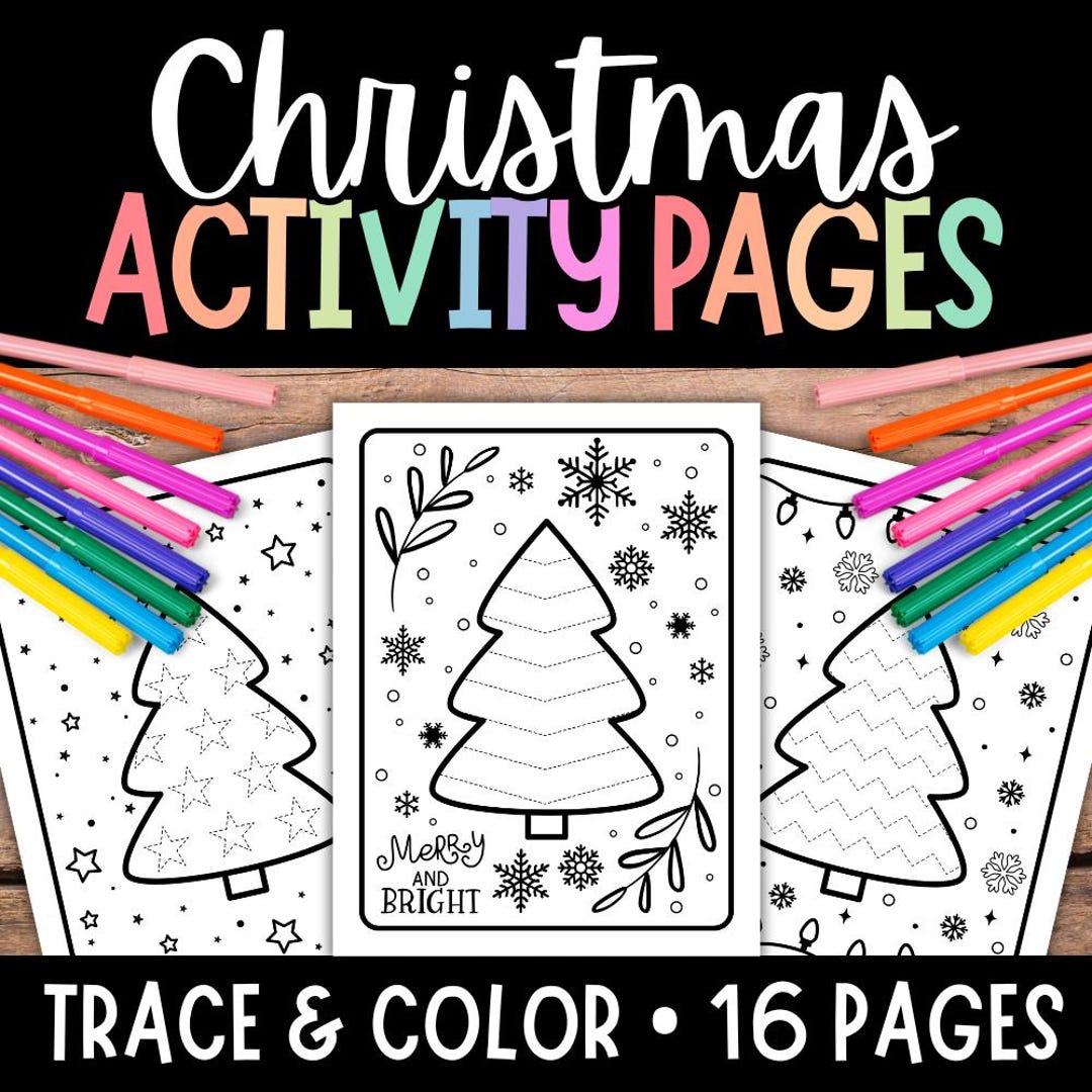 Christmas Coloring Pages, Tree Tracing, Holiday Activity - Etsy