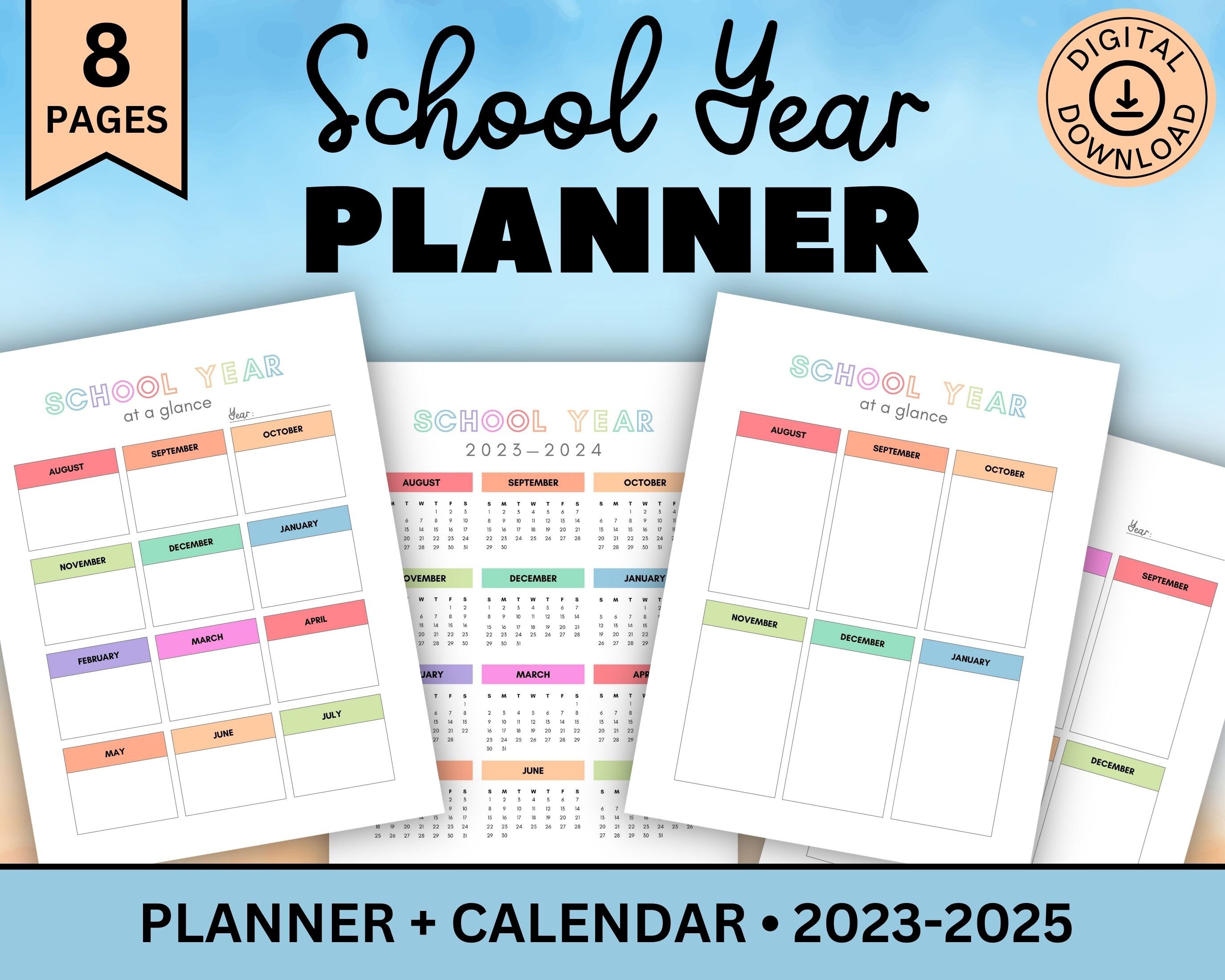 School Planner Printable, Year at a Glance, Homeschool Planner, School ...