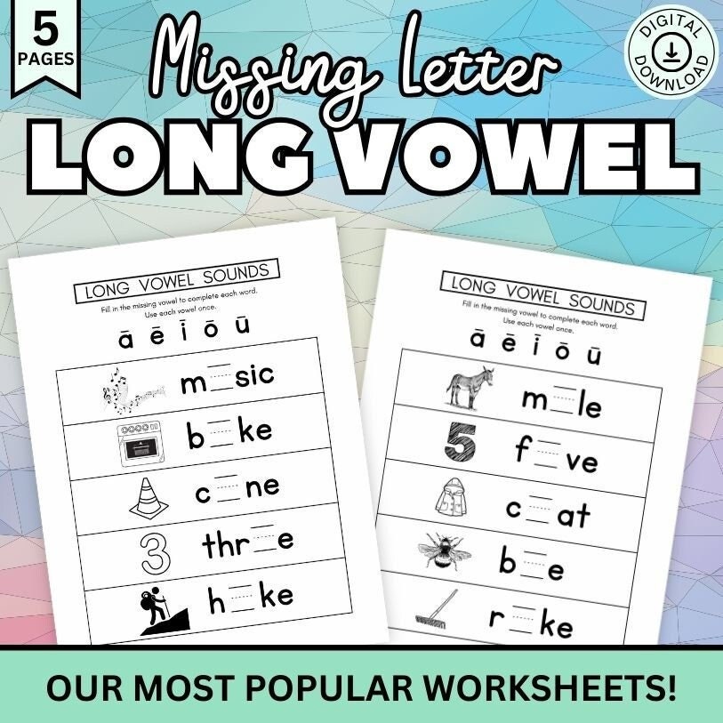 Long Vowel Worksheets, Missing Vowel Activity, Learning Vowels ...