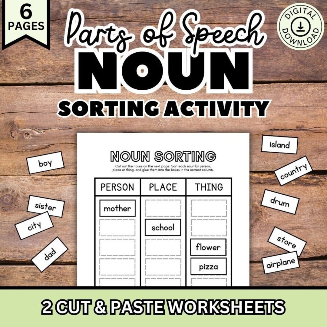 Nouns Sorting Worksheet, Nouns, Parts of Speech Worksheet, Cut and ...