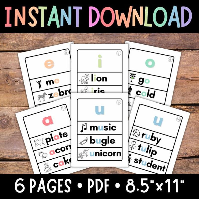 Long & Short Vowel Anchor Chart, Classroom Phonics Flash Cards (PDF ...