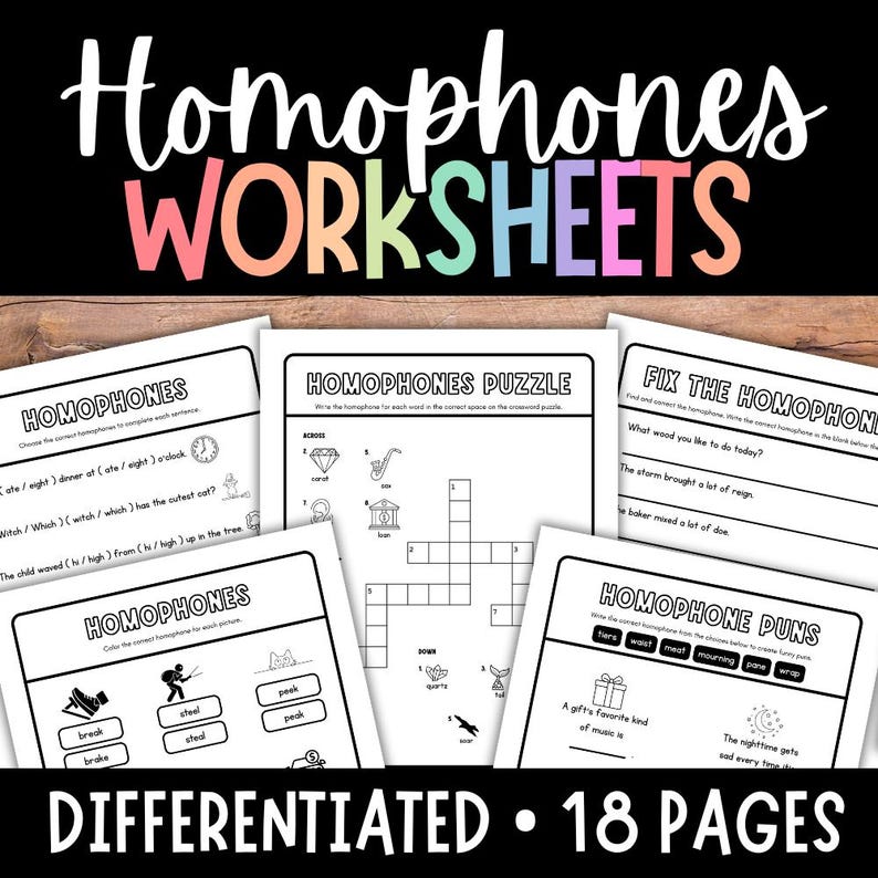 Homophones Worksheets, Vocabulary Pages, Differentiated (PDF) - Etsy