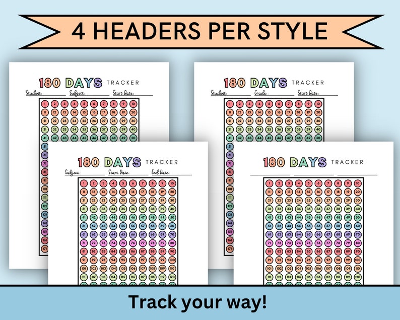 180 Day Tracker, 180 Days of School, 180 Days Countdown, Day Count for ...