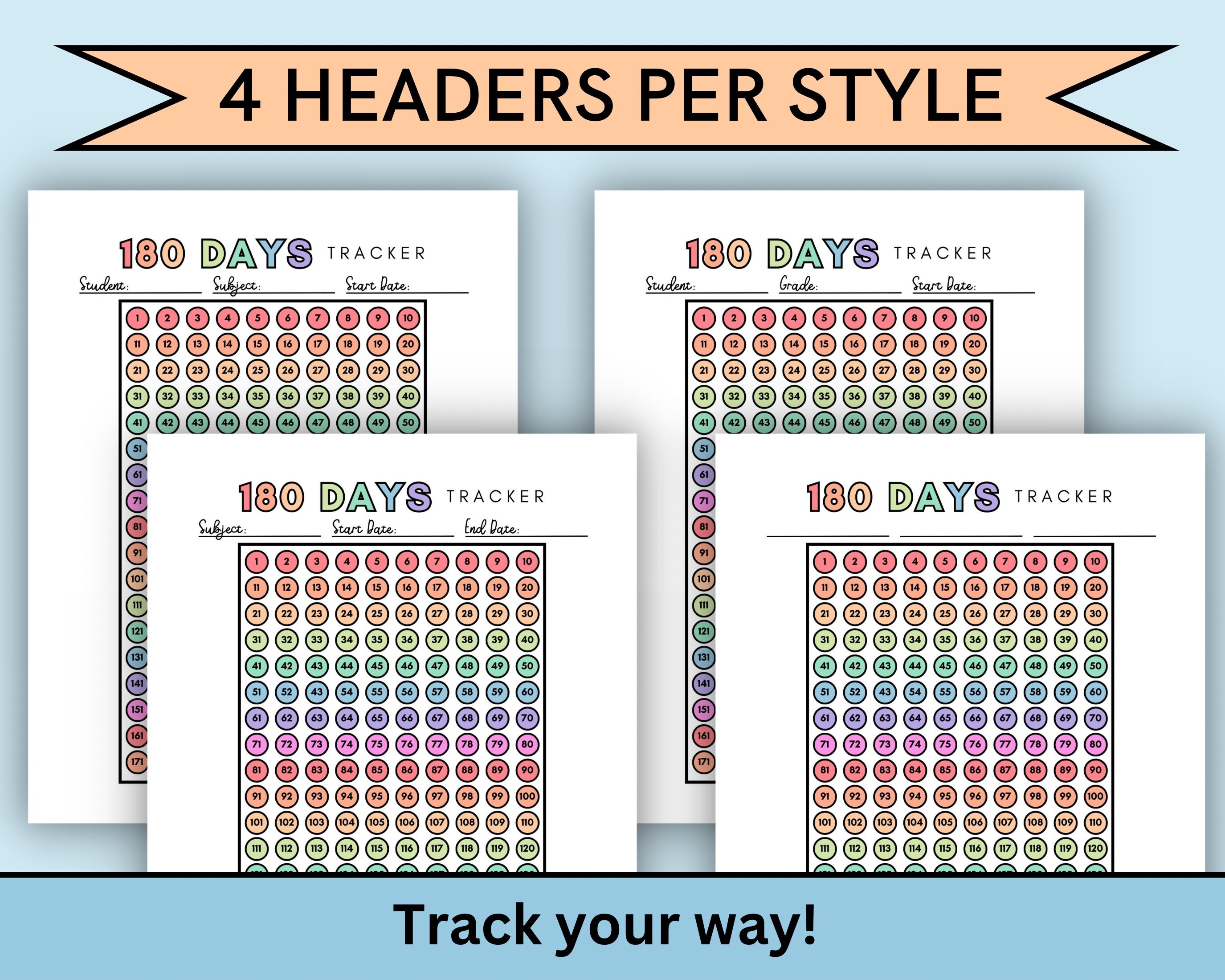 180 Day Tracker, 180 Days of School, 180 Days Countdown, Day Count for ...