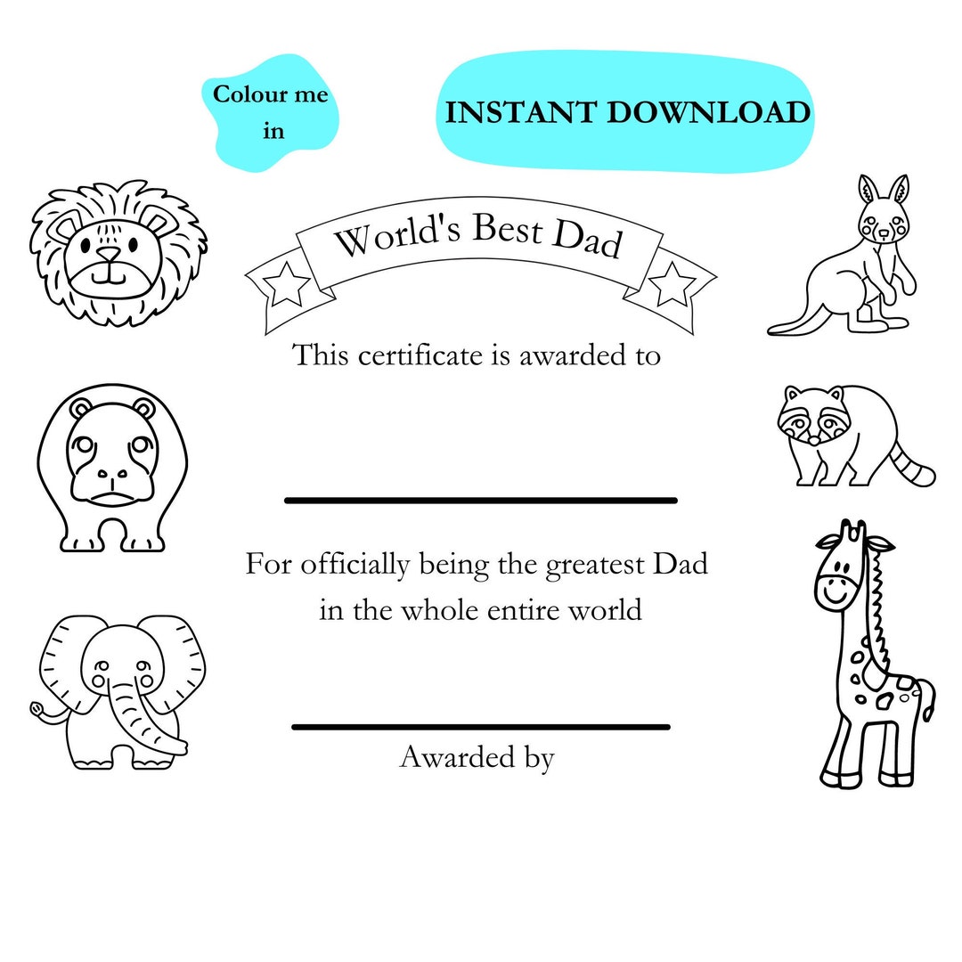 World's Best Dad Certificate Printable Father's Day - Etsy