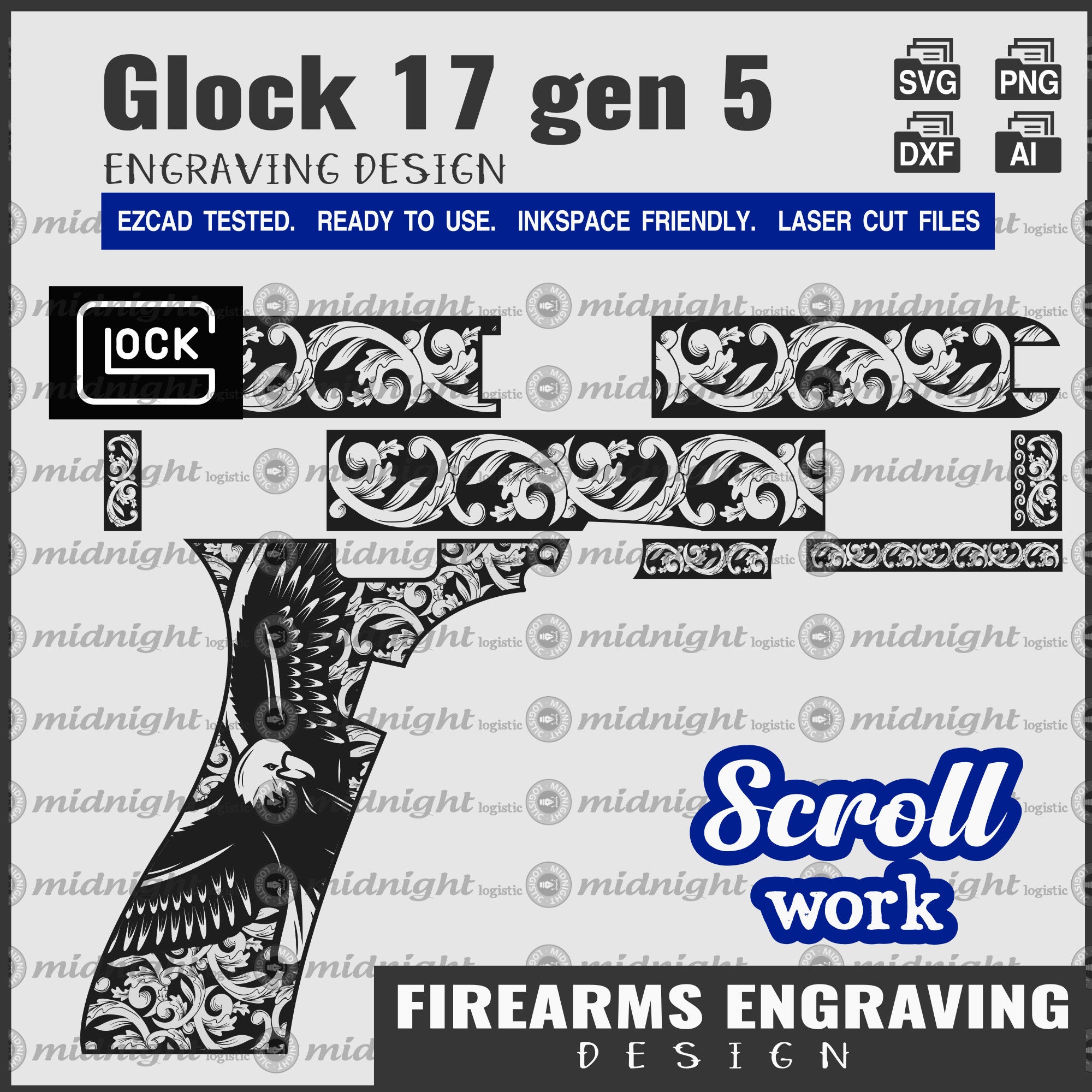 Laser Cut Design Glock 17 Gen 5 SVG USA Eagle Scrollwork for Laser ...