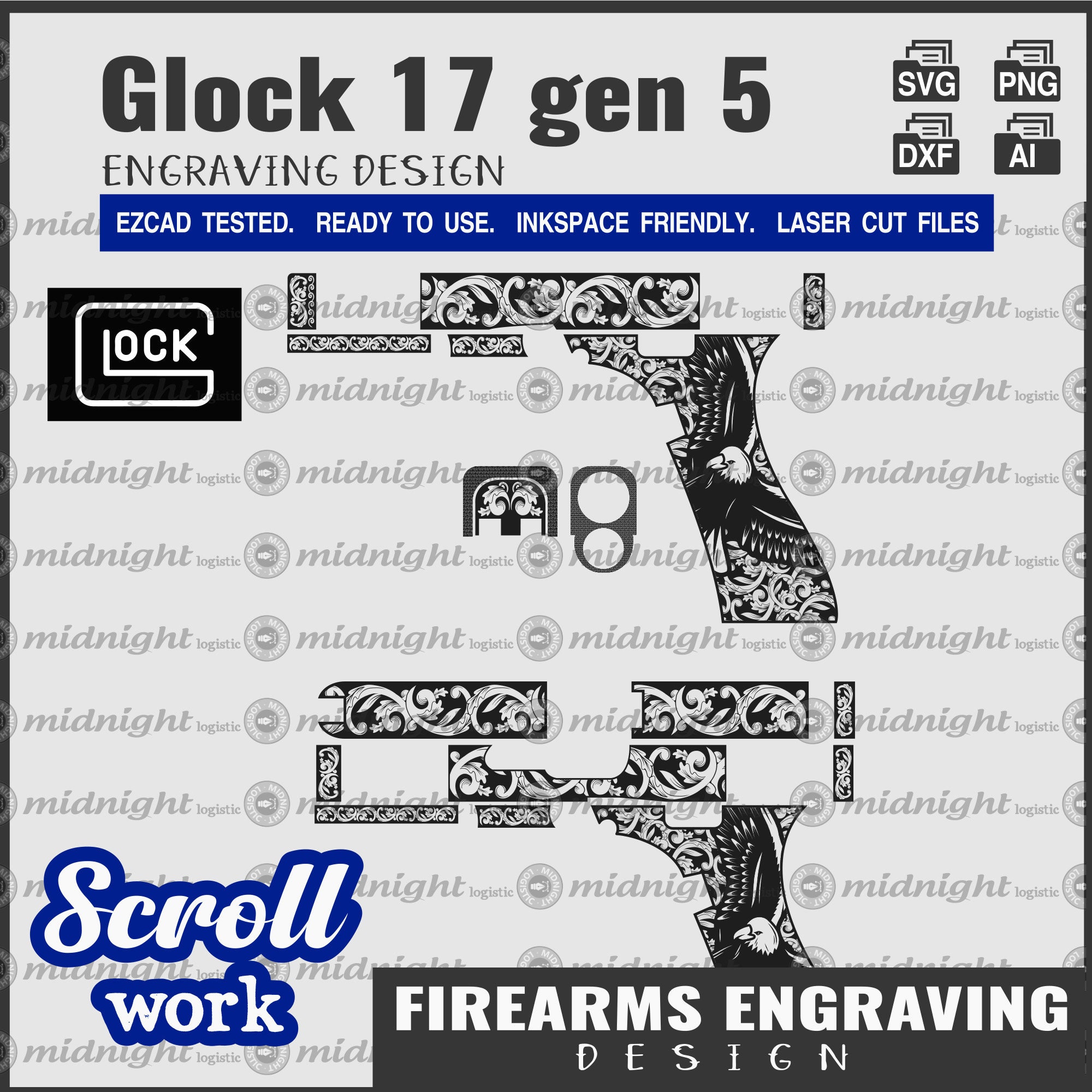 Laser Cut Design Glock 17 Gen 5 SVG USA Eagle Scrollwork for Laser ...