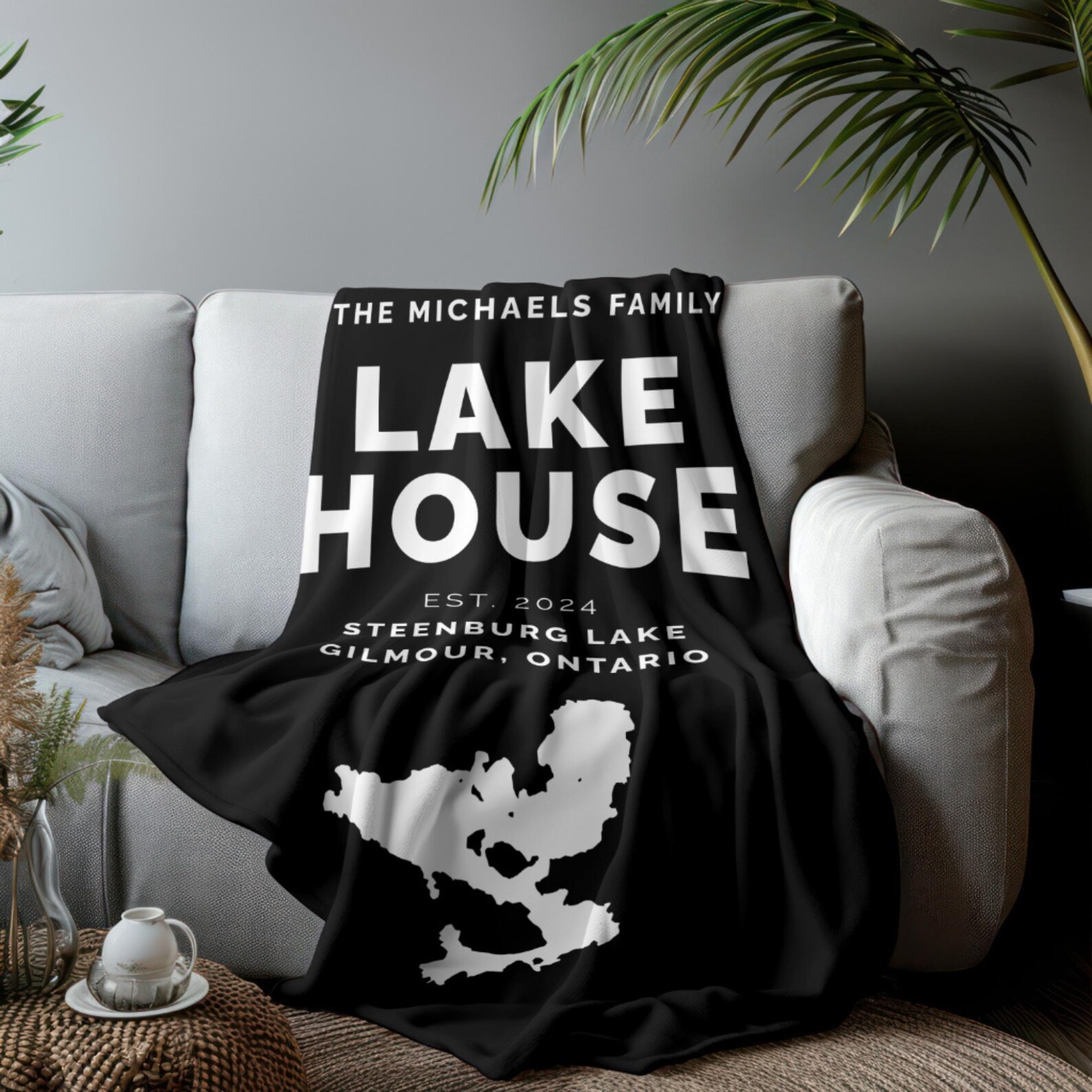 Personalized Family Lake House Map Blanket: Custom Fleece Minky Decor ...