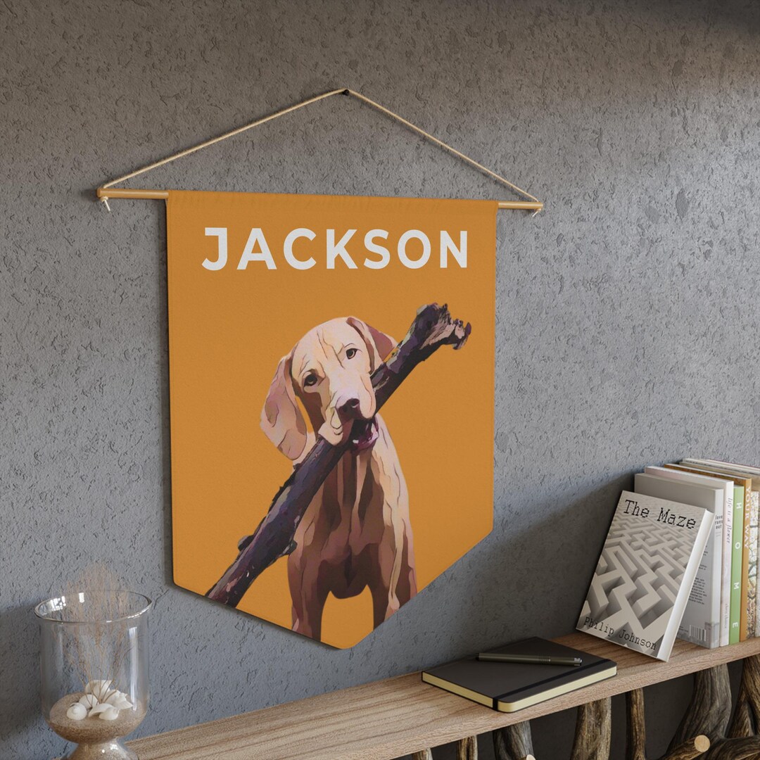 Custom Dog Portrait and Name Pennant, Personalized Cartoon Pet Portrait ...