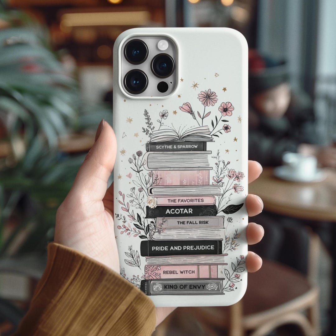 Personalized Book Stack Phone Case: Custom Floral Bookshelf Cover for ...
