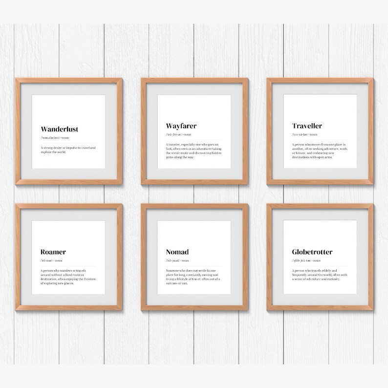 Travel Definition Printable Art Set Wanderlust, Wayfarer, Traveller ...