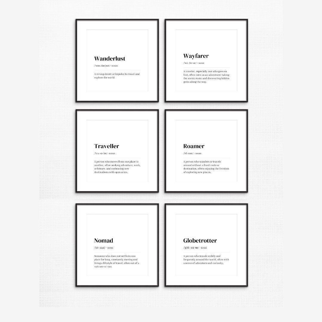 Travel Definition Printable Art Set Wanderlust, Wayfarer, Traveller ...
