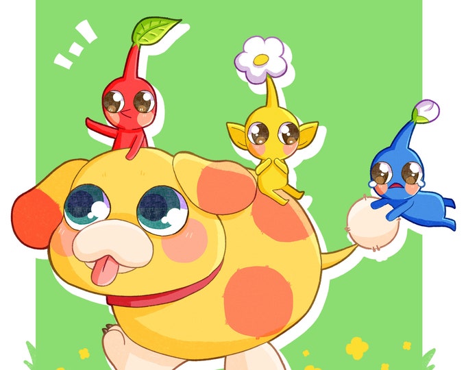 Pikmin, Oatchi and Pikmins Small Square Print - Etsy