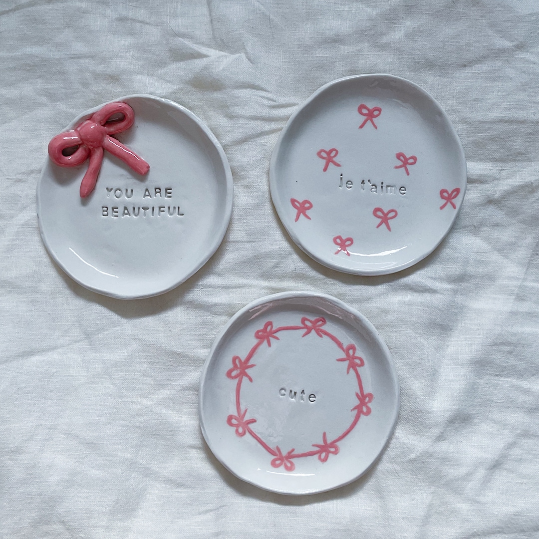 Personalised Pink Bow Ceramic Trinket Dish - MADE TO ORDER up to 8 ...