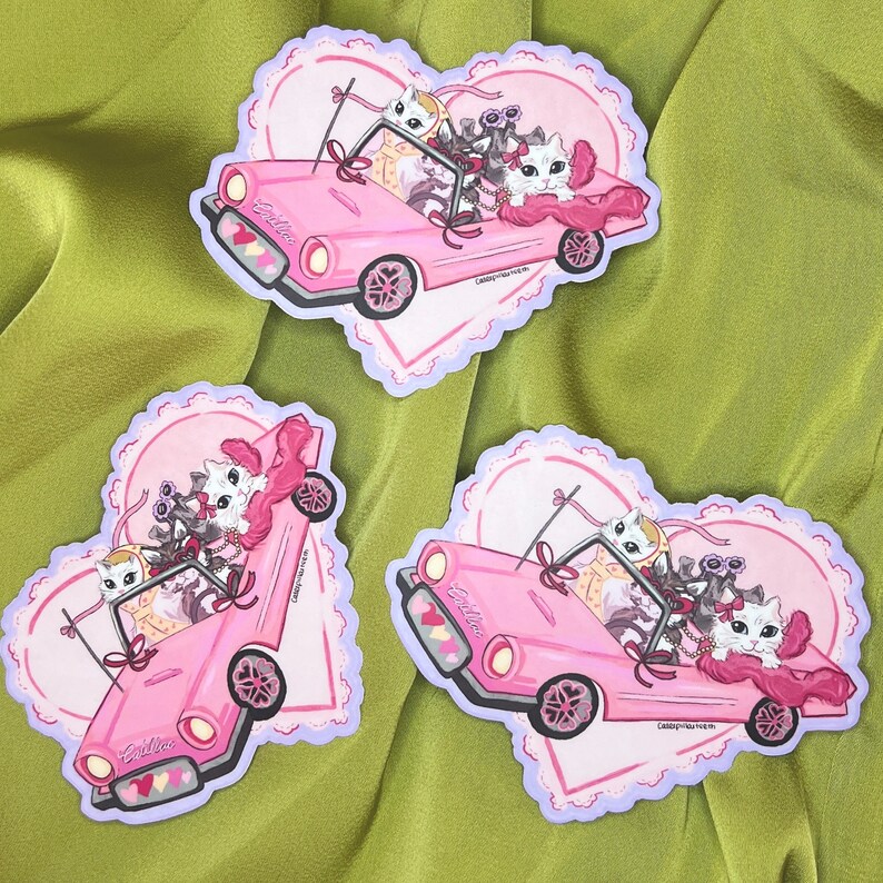 Coquette Cats ~ Original Vinyl Sticker Illustration / Cute Stickers ...
