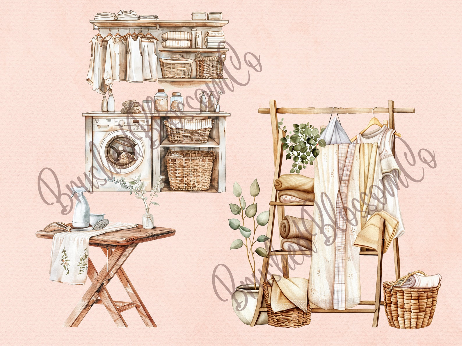 Laundry Day Watercolor Clipart Set, Cute Clipart Set, Laundry Cliparts ...
