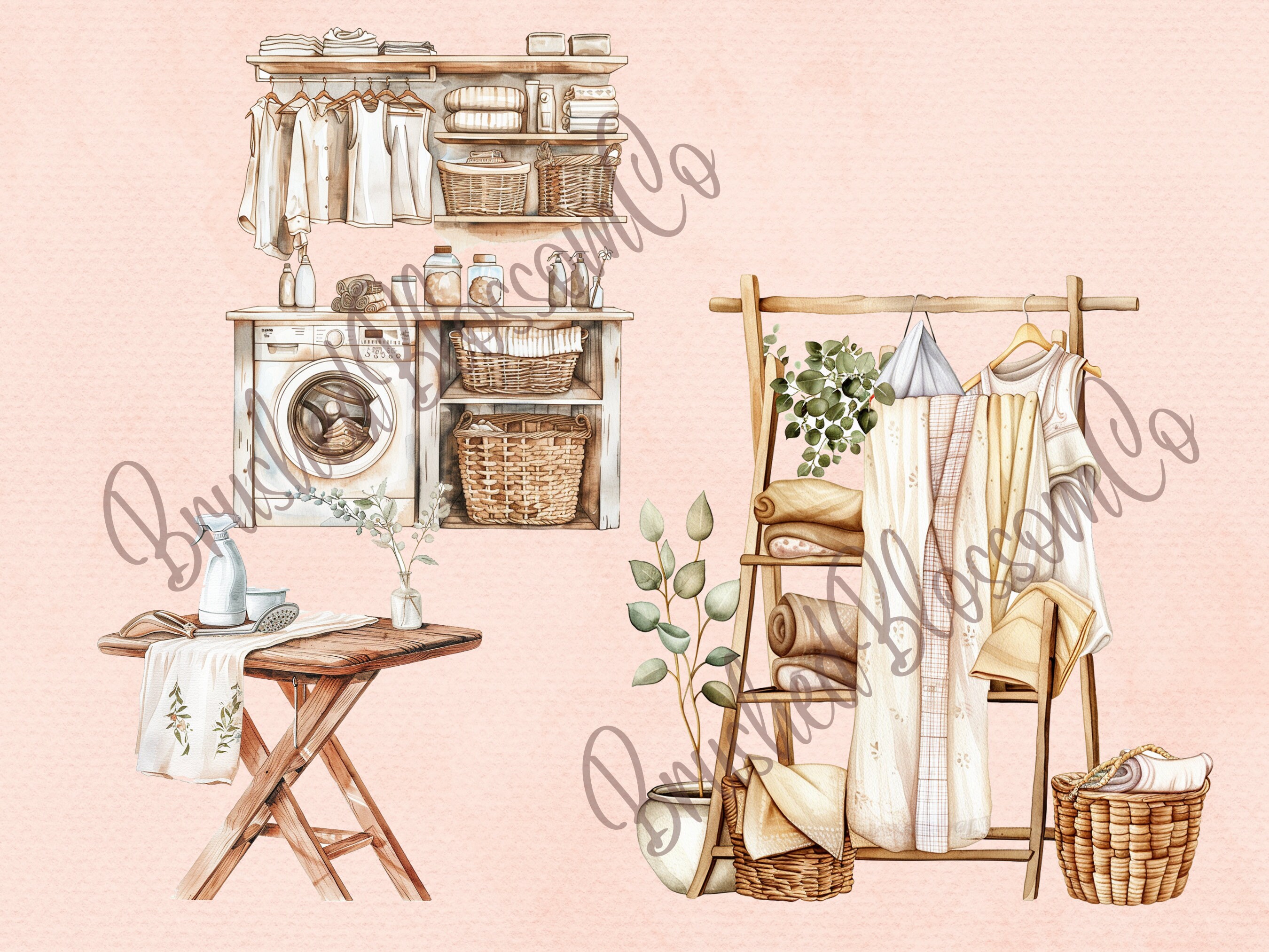 Laundry Day Watercolor Clipart Set, Cute Clipart Set, Laundry Cliparts ...