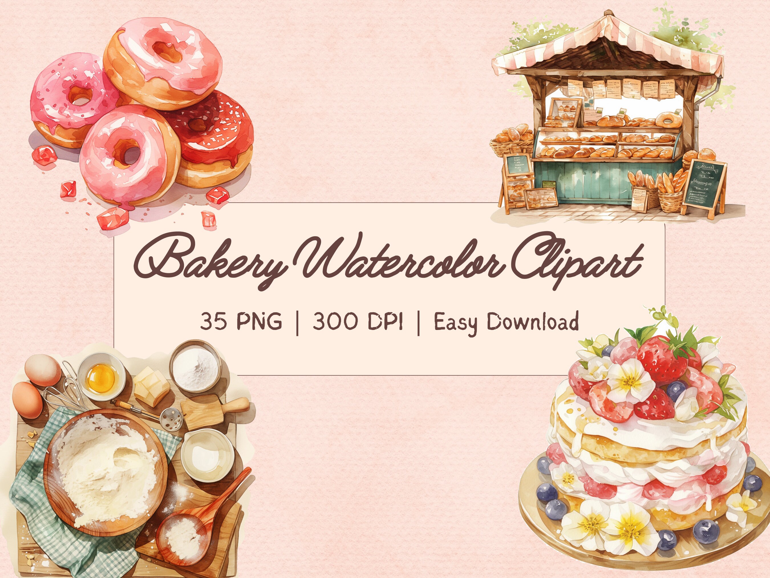 Bakery Watercolor Clipart Set, Cute Clipart Set, Baked Goods Cliparts ...