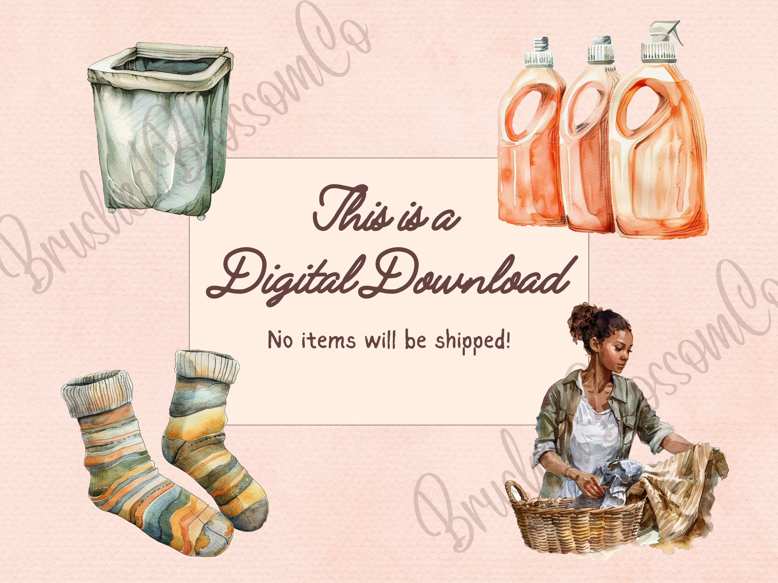 Laundry Day Watercolor Clipart Set, Cute Clipart Set, Laundry Cliparts ...