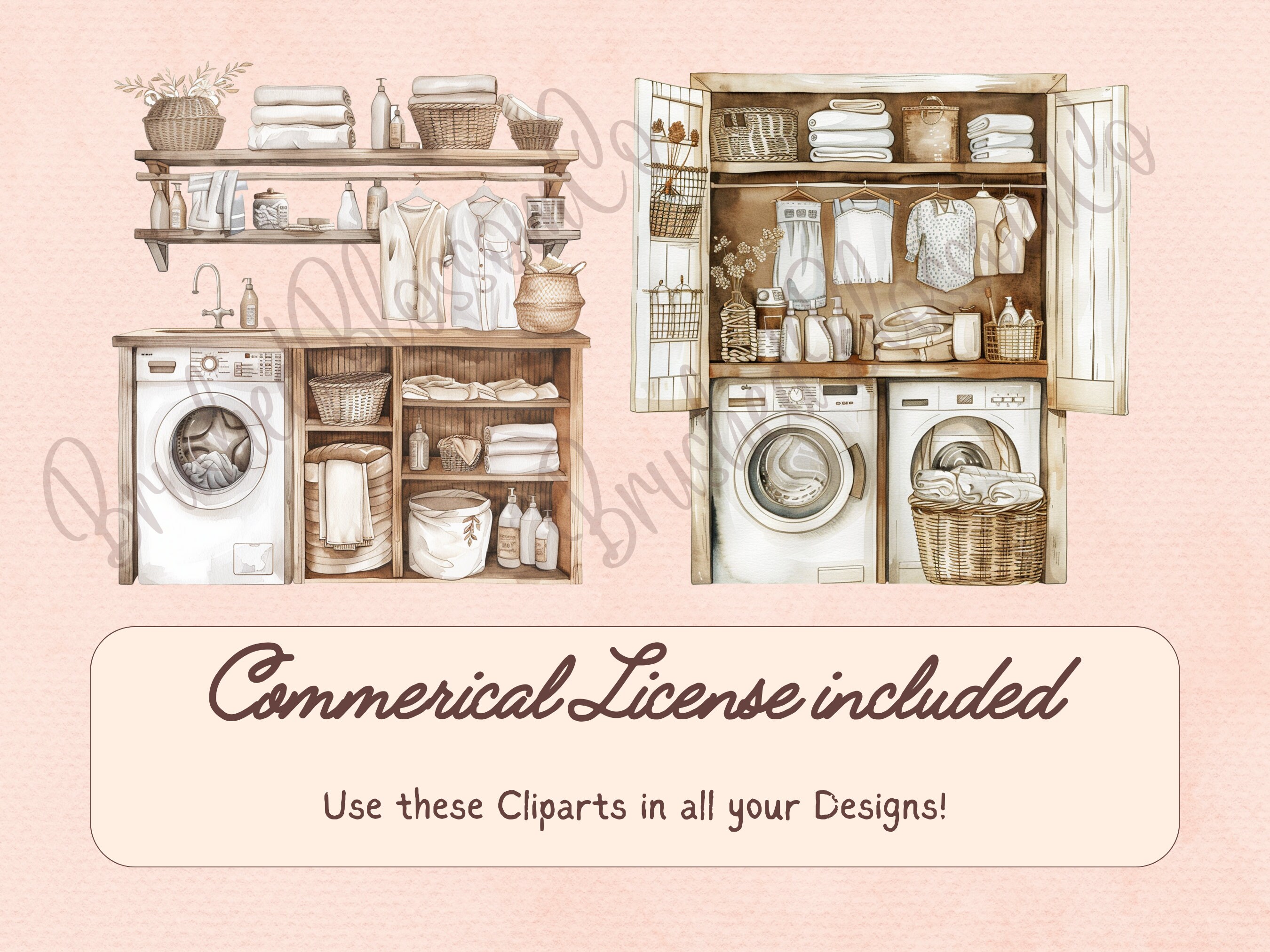 Laundry Day Watercolor Clipart Set, Cute Clipart Set, Laundry Cliparts ...