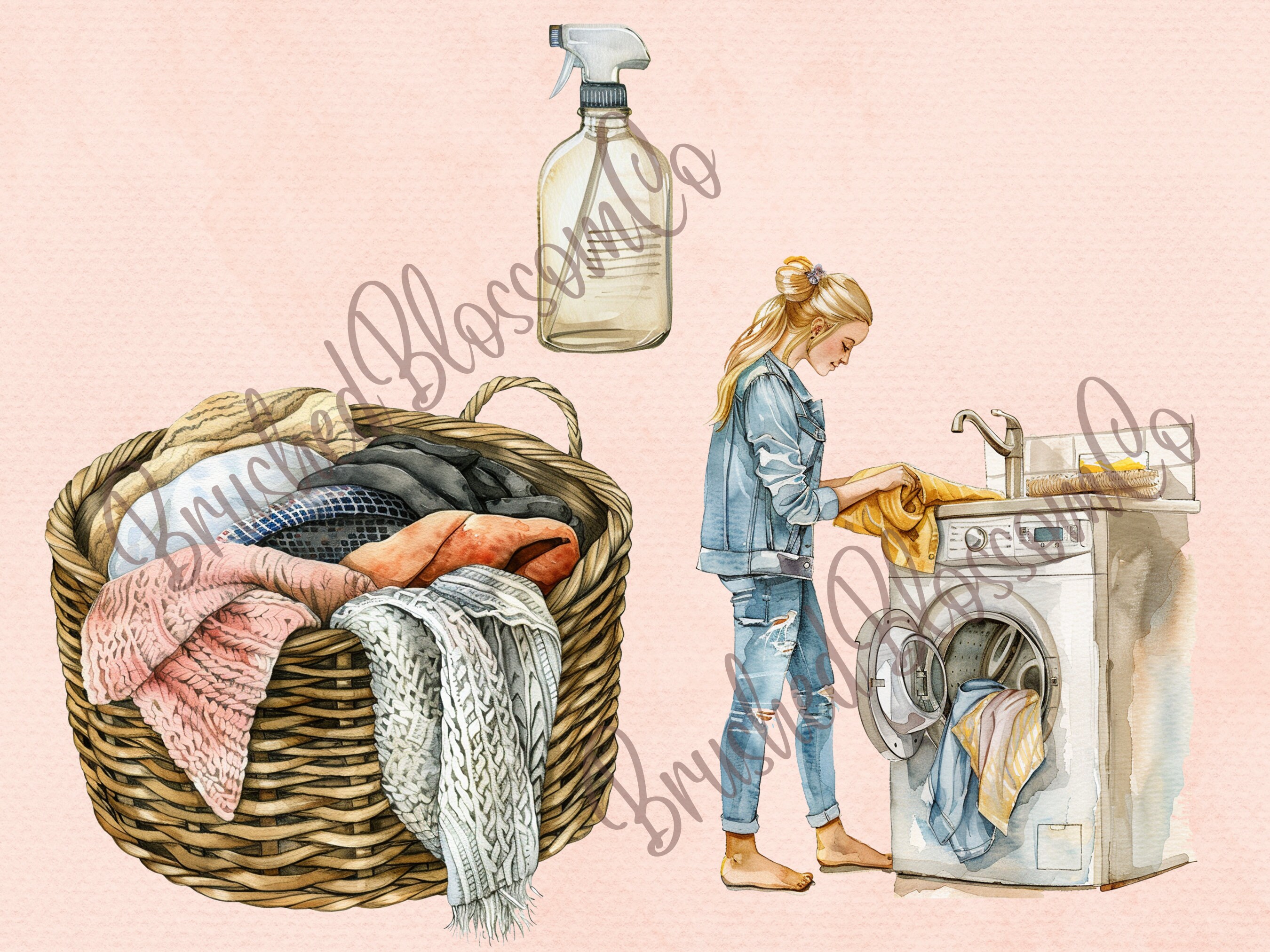 Laundry Day Watercolor Clipart Set, Cute Clipart Set, Laundry Cliparts ...