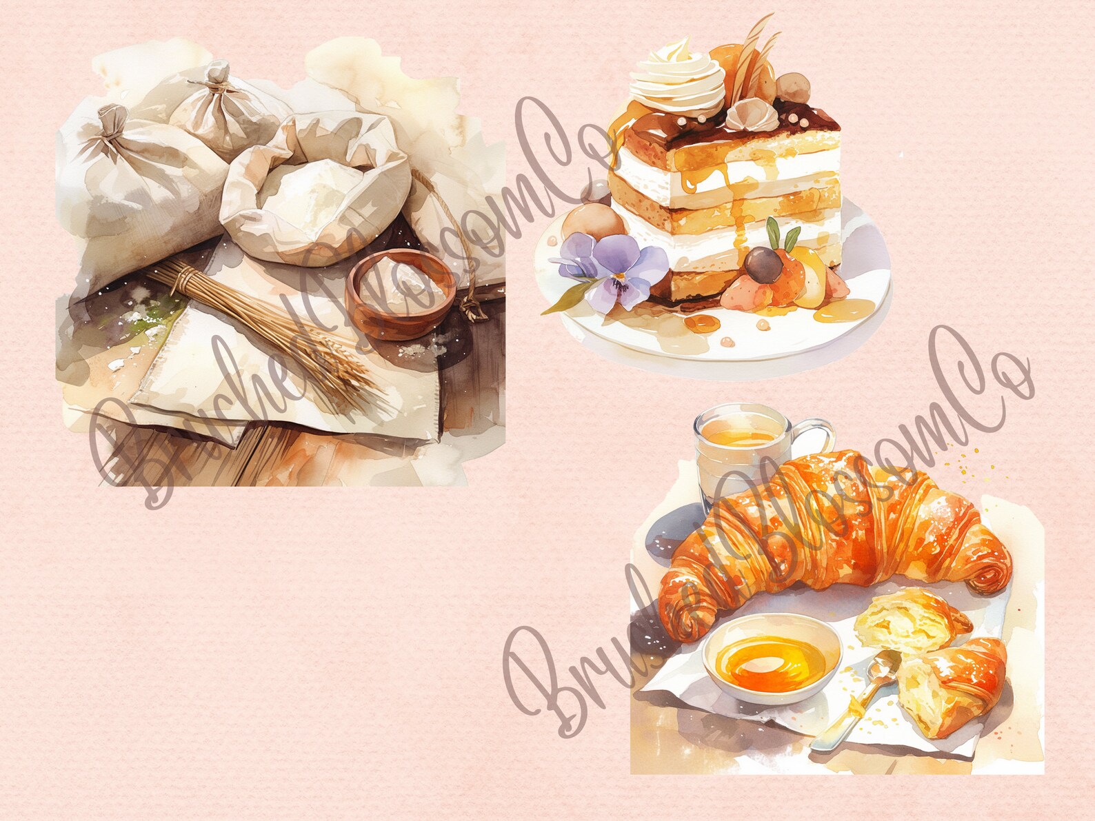 Bakery Watercolor Clipart Set, Cute Clipart Set, Baked Goods Cliparts ...