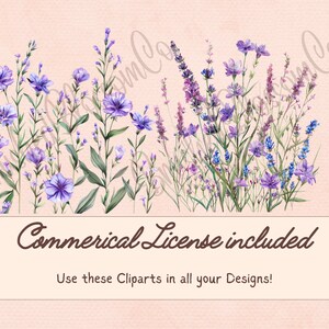 Purple Flower Watercolor Clipart Set, Wildflower Clipart Set, Purple ...
