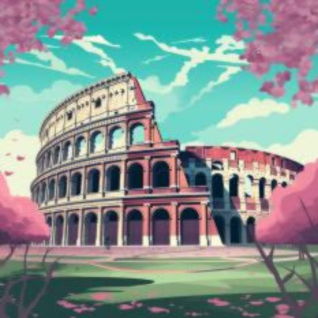 Vintage Art Print of Rome Colosseum Cultural Heritage Illustrated Flat ...