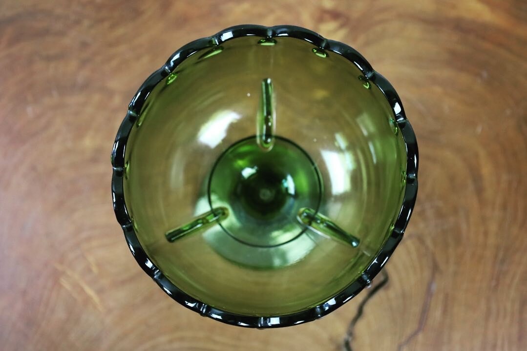 Vintage Indiana Glass Teardrop Pattern Avocado Green Pedestal Compote ...