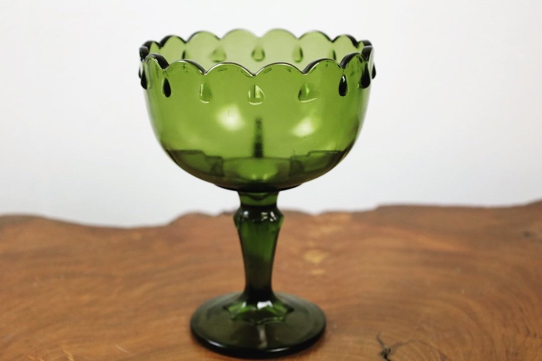 Vintage Indiana Glass Teardrop Pattern Avocado Green Pedestal Compote ...