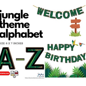 Jungle Safari Alphabet Letters A-Z | Monstera Leaf Printable Banner ...