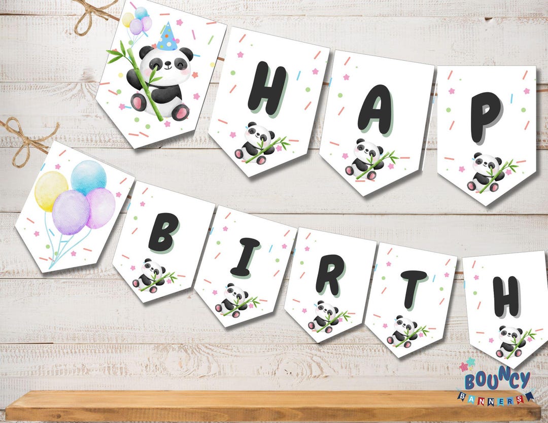 Panda Birthday Banner, Instant Download Printable Flags in PDF & PNG ...