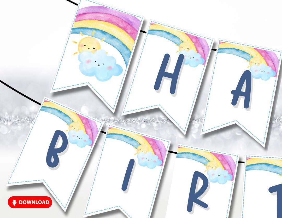 Sun and Rainbow Theme Birthday Banners With Full Alphabet - Instant ...