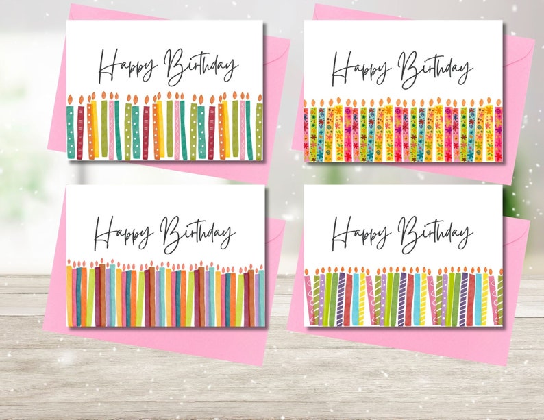 Printable 5x7 Folded Birthday Cards Bundle Set of 12 With Cake ...
