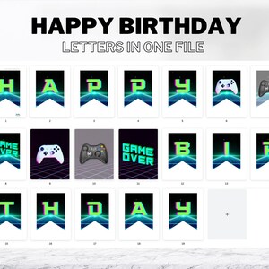 Printable Video Gamer Happy Birthday Banner Flags With Retro Video ...