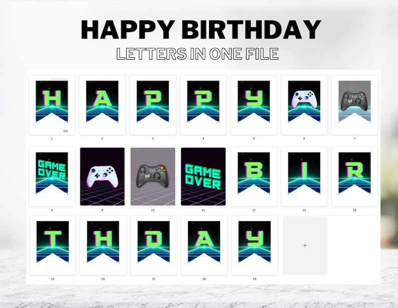 Printable Video Gamer Happy Birthday Banner Flags With Retro Video ...