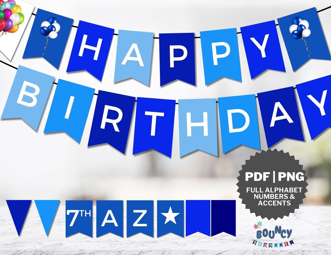 Printable Instant Download Blue Happy Birthday Banner Flags - Full ...