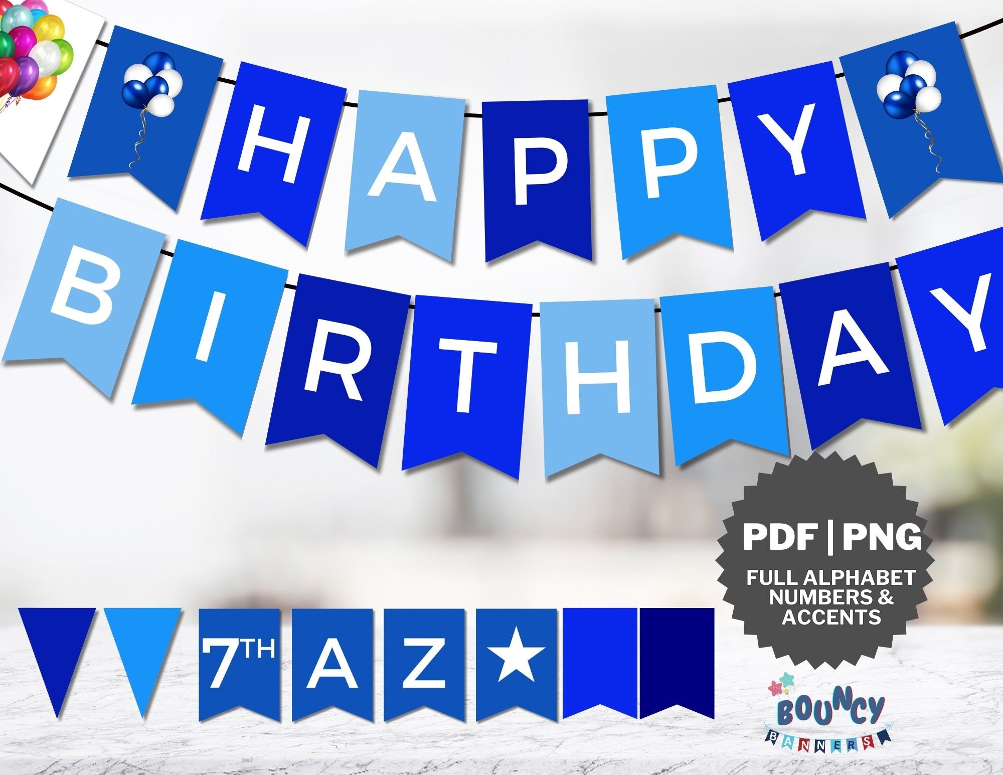 Printable Instant Download Blue Happy Birthday Banner Flags - Full ...