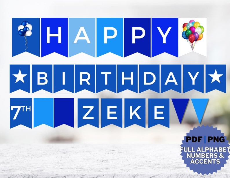 Printable Instant Download Blue Happy Birthday Banner Flags - Full ...