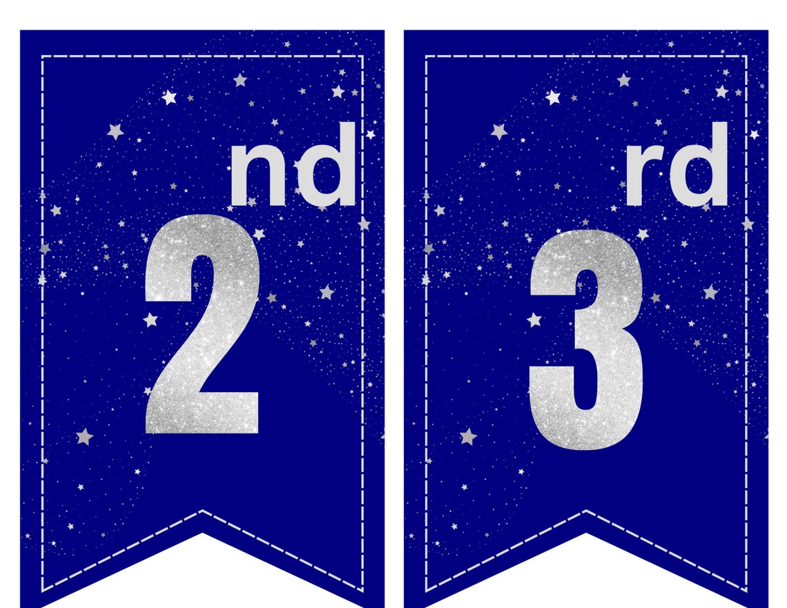 Silver Glitter on Navy Blue Background Party Bunting Banner Alphabet ...