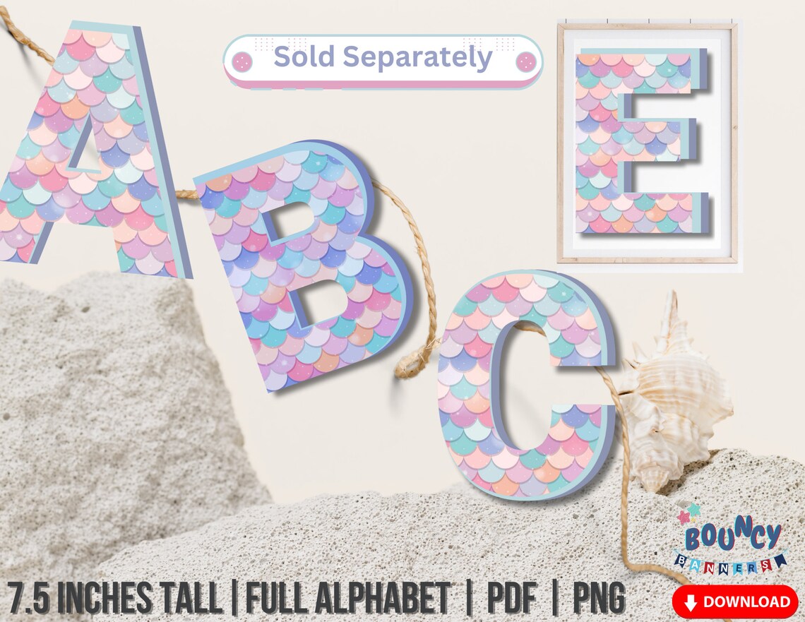 Mermaid Scales Numbers Banner Flags Printable Instant Download PDF ...