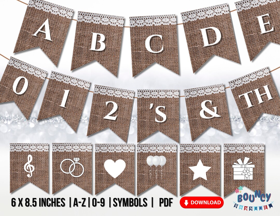 Rustic Burlap Banner Alphabet Flags With Lace Border, Number and ...
