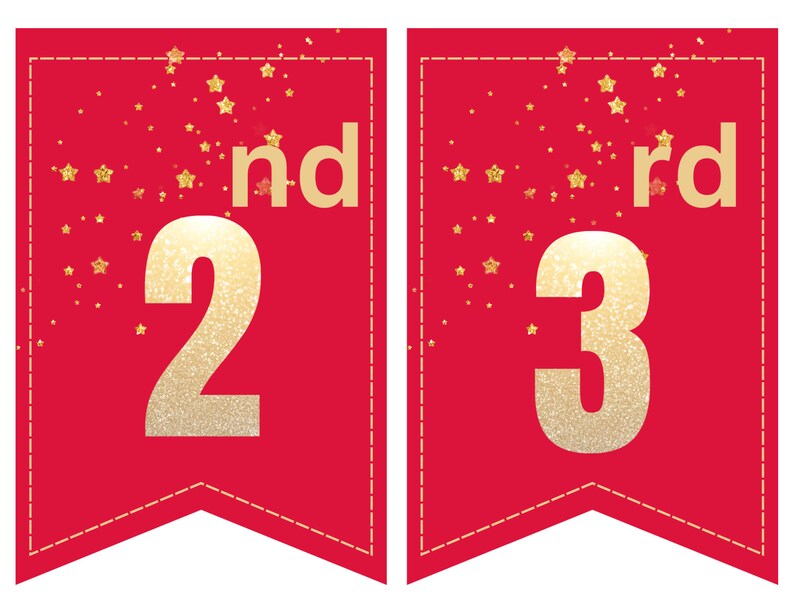 Crimson Elegance: Gold Glitter Alphabet & Number Banners Gold Stars ...