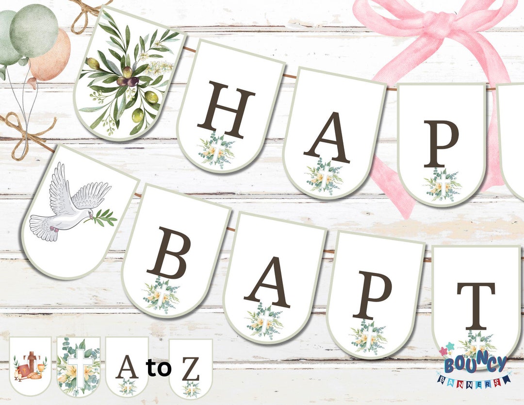 Baptismal Christening Banner | Pastel Green Olive | 7x5 Alphabet ...