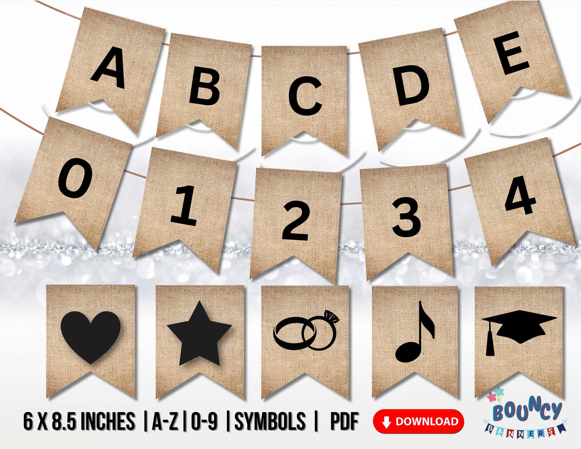 Rustic Burlap Alphabet Flags: Printable Letters, Punctuations, and ...